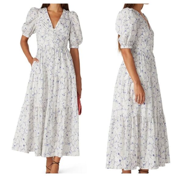 NICHOLAS | Dresses | Nicholas White And Blue Floral Midi Dress | Poshmark